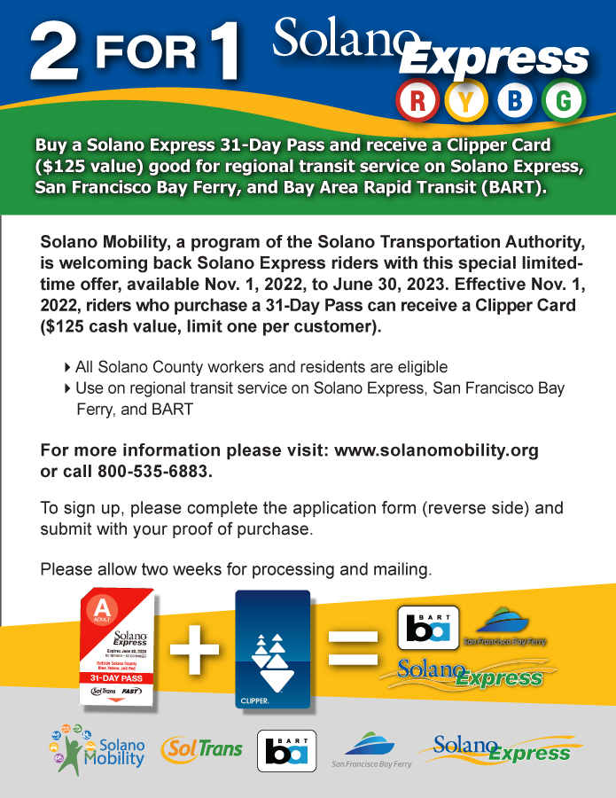 Solano Mobility | Solano Express 2 for 1 Promotion